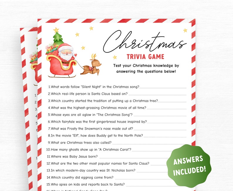 Christmas Trivia Game Adults, Printable Christmas Family Game ...