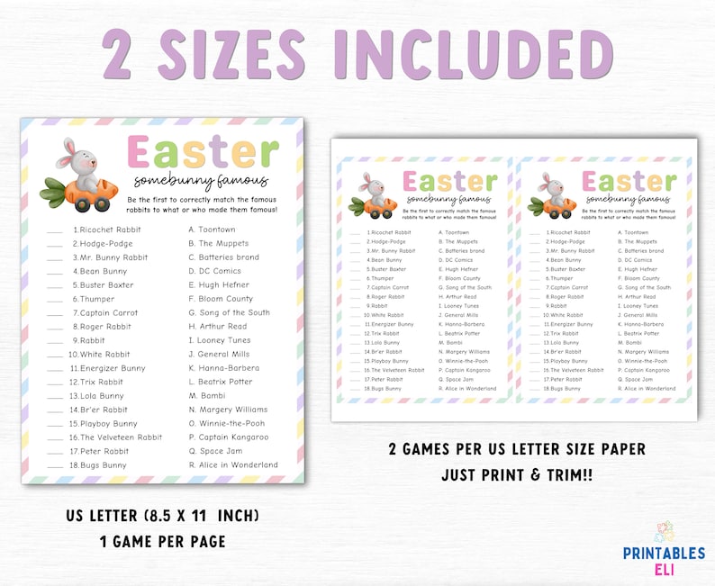 Easter Somebunny Famous Game, Printable Easter Game, Famous Bunnies ...