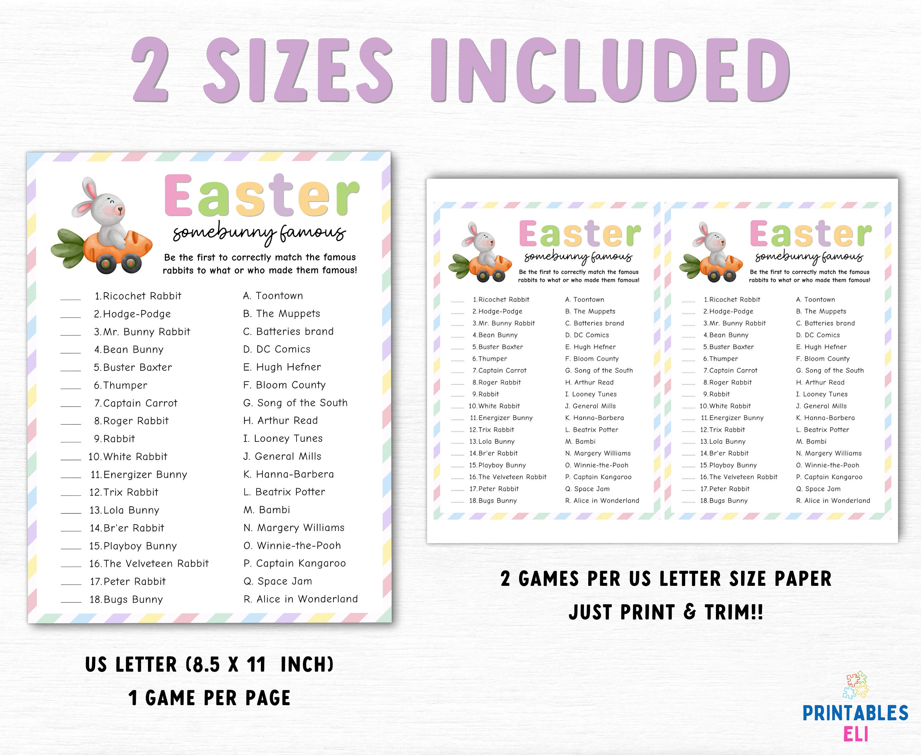 Easter Somebunny Famous Game, Printable Easter Game, Famous Bunnies ...