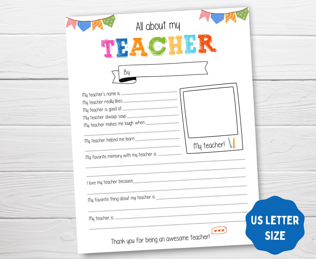 All About My Teacher Printable, Teacher Appreciation Week Printable ...