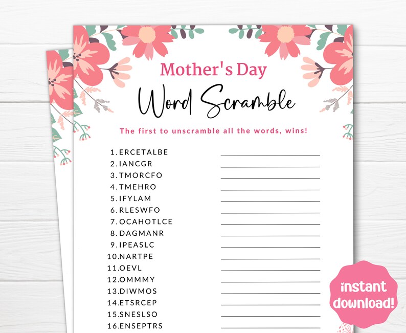 Mother's Day Word Scramble Game Printable Mother's - Etsy