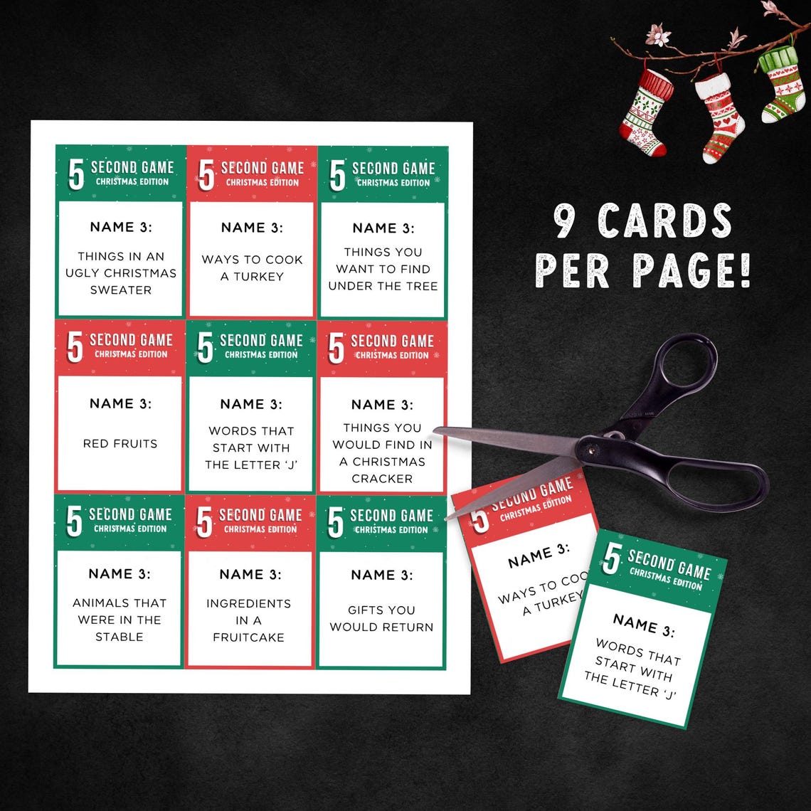 Christmas 5 Second Game Printable, Party Game, Printable Christmas ...
