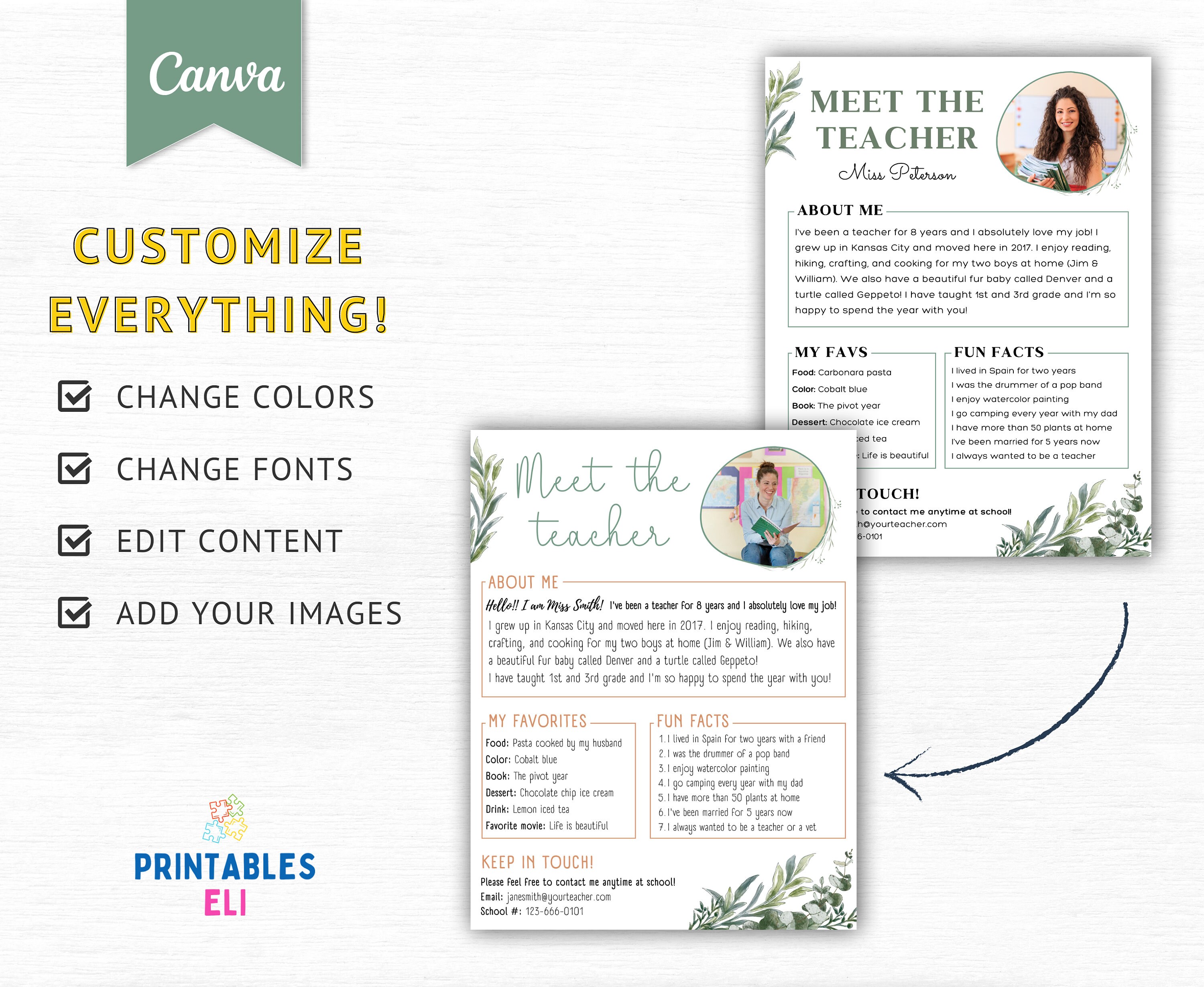 Meet the Teacher Template Watercolor, Classroom Printable Teacher ...