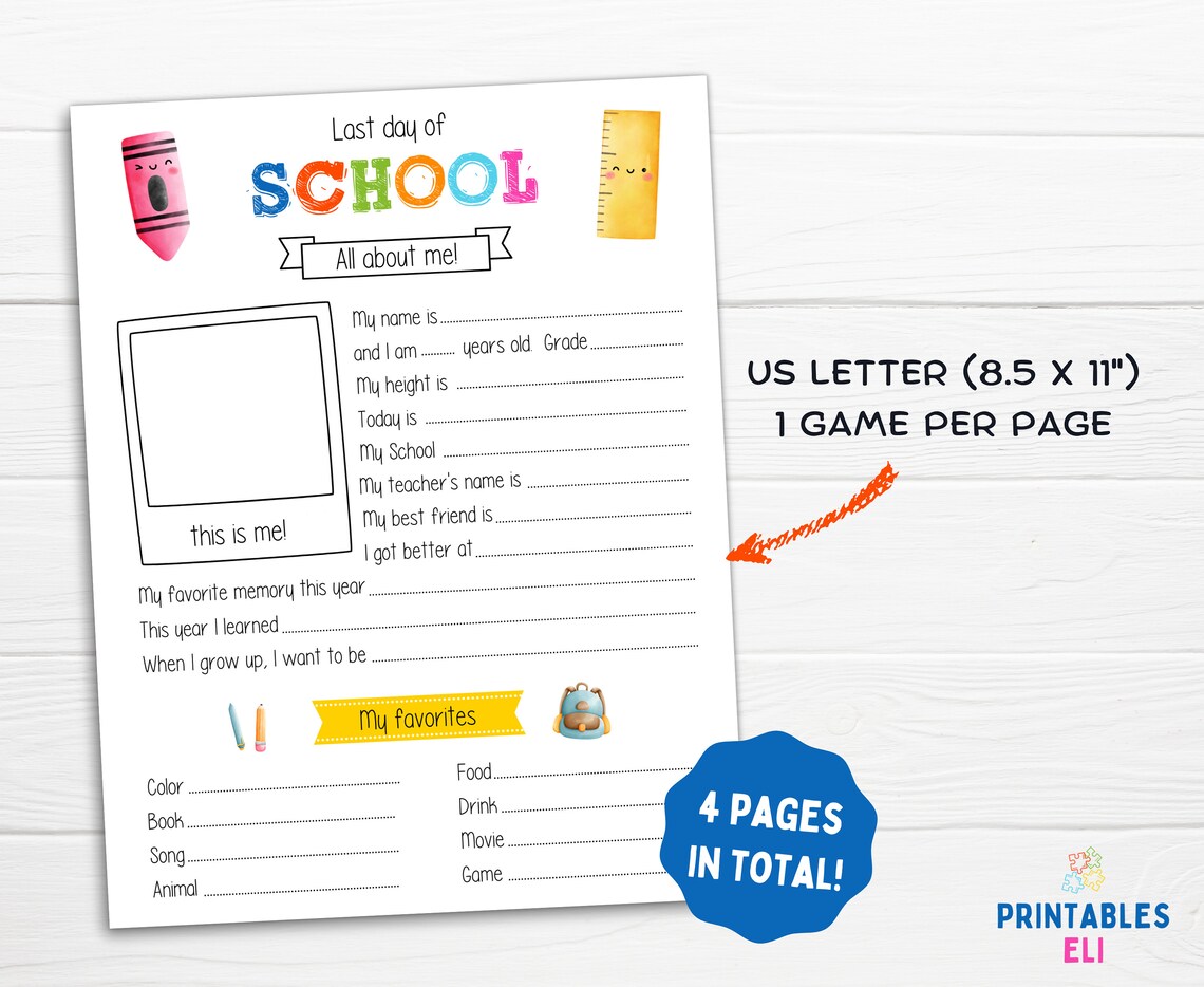 First and Last Day of School Printable, Back to School Questionnaire ...