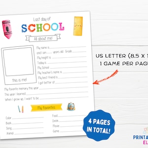 First and Last Day of School Printable, Back to School Questionnaire ...