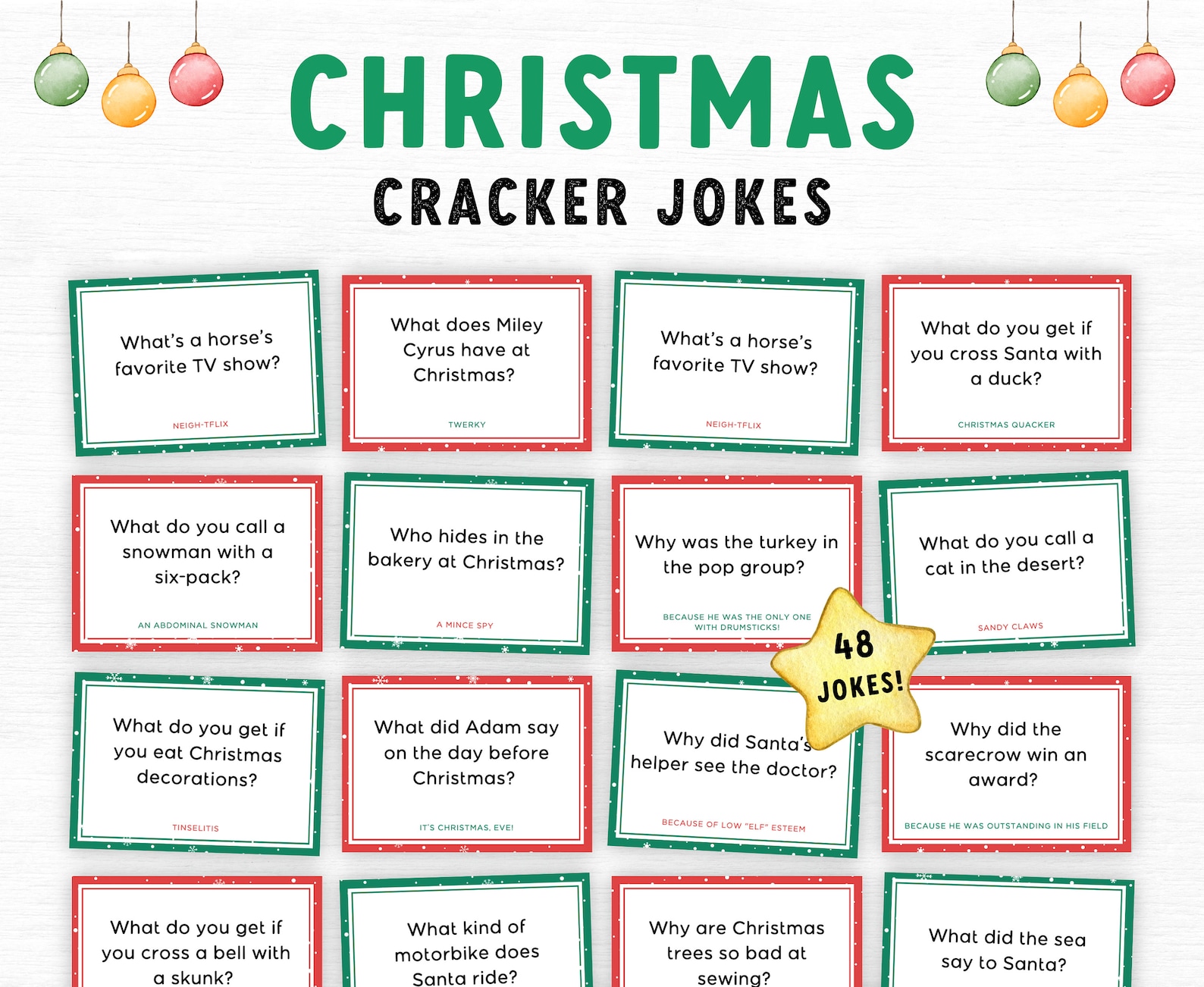 Christmas Jokes Printable Cards, Cracker Jokes, Christmas Cracker ...