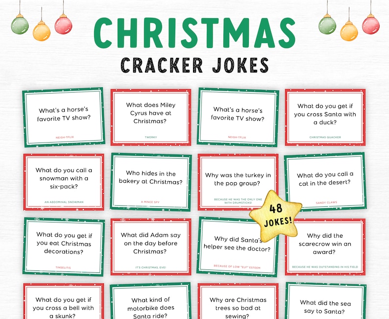 Christmas Jokes Printable Cards, Cracker Jokes, Christmas Cracker ...