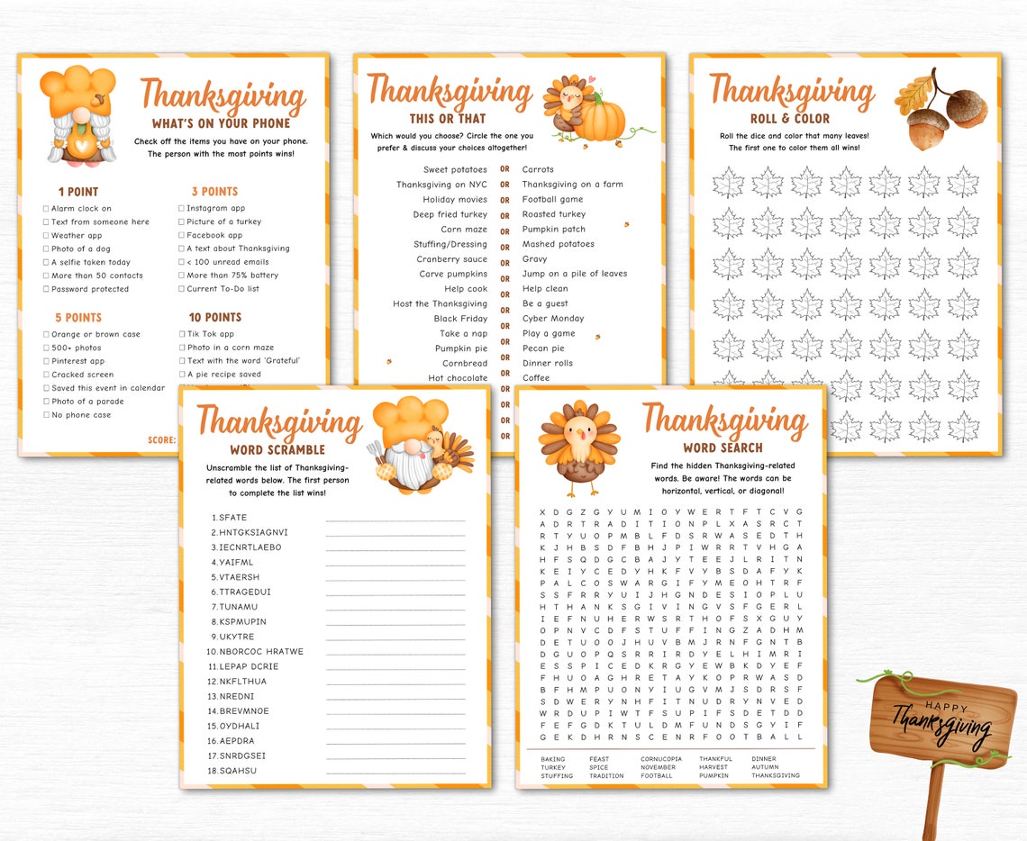 15 Thanksgiving Games Bundle, Printable Thanksgiving Party Games, Fall ...