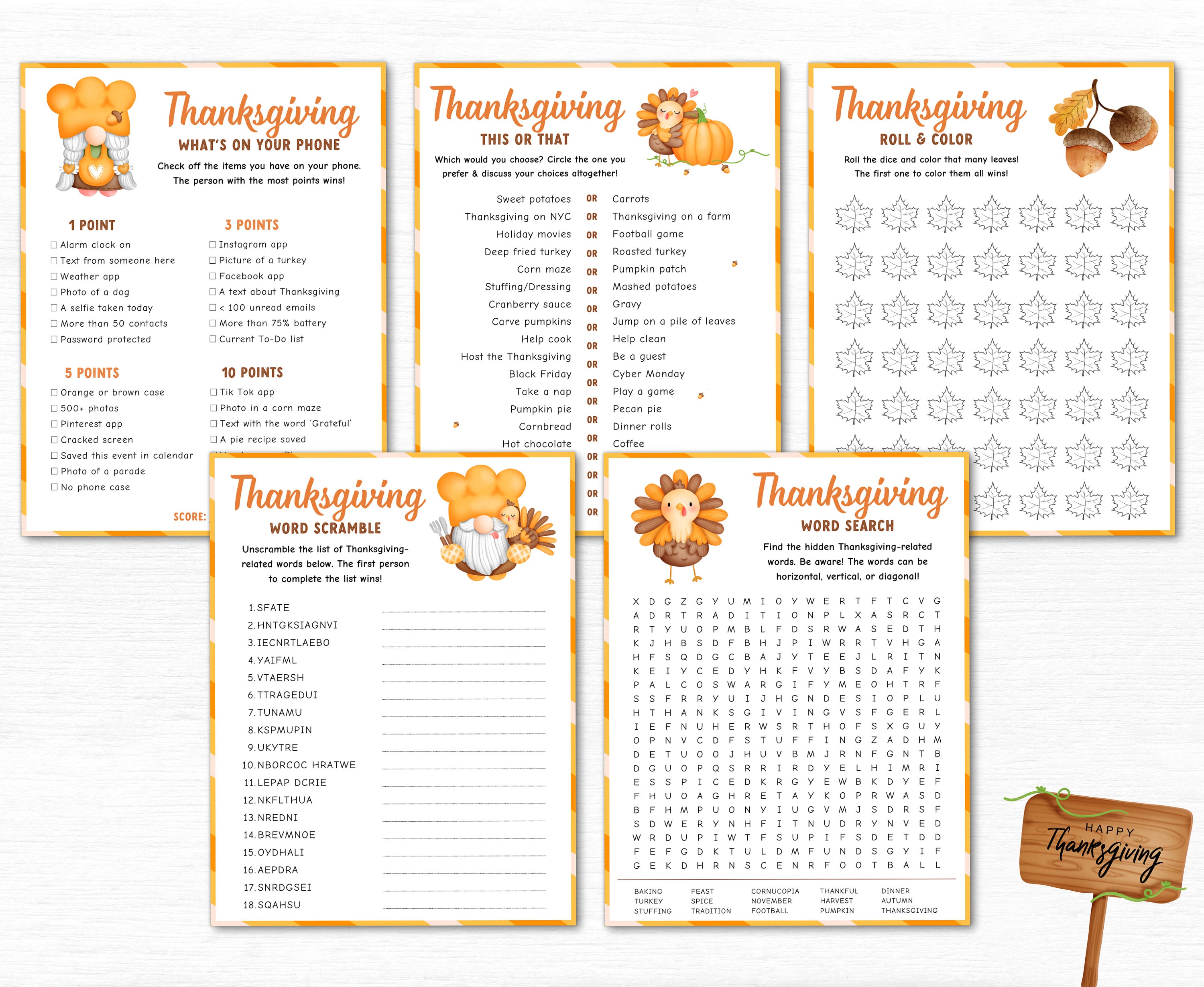 15 Thanksgiving Games Bundle, Printable Thanksgiving Party Games, Fall ...