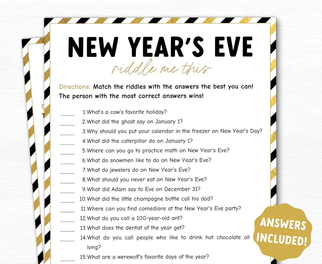 New Years Eve Riddle Me This Game, Printable New Year Party Game ...