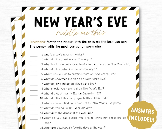 New Years Eve Riddle Me This Game, Printable New Year Party Game ...