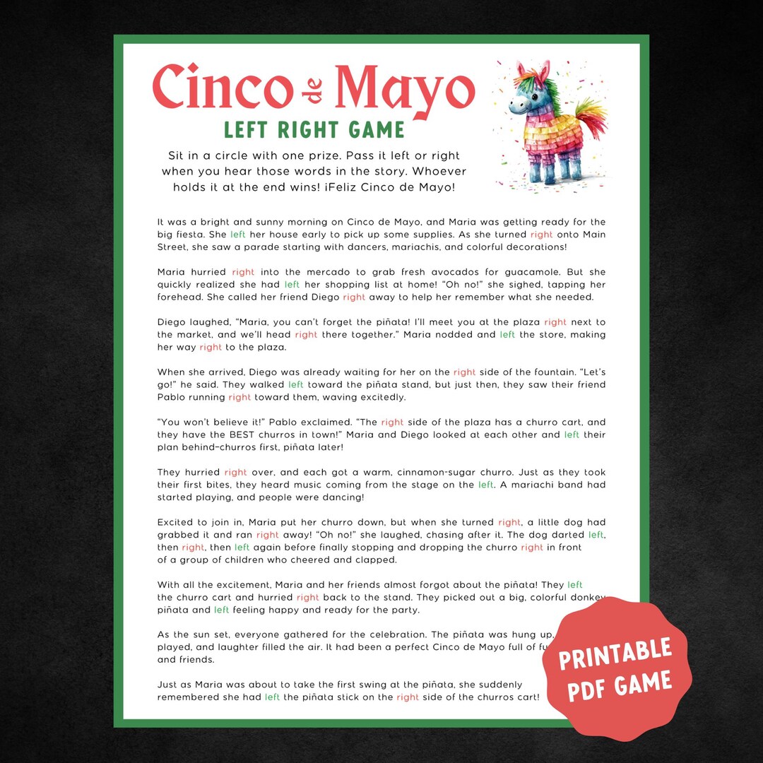 Cinco De Mayo Left Right Game, Gift Exchange Game, Mexican Party Game ...
