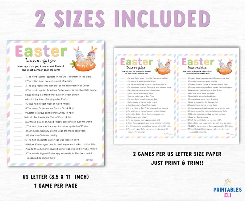 Easter True or False Game, Printable Easter Family Game, Easter Kids ...