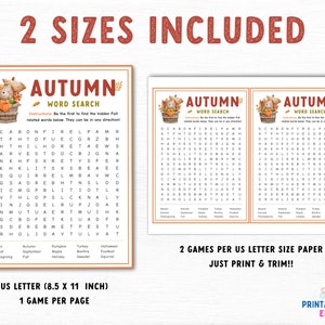Fall Word Search Printable Game, Printable Autumn Party Game, Fall ...