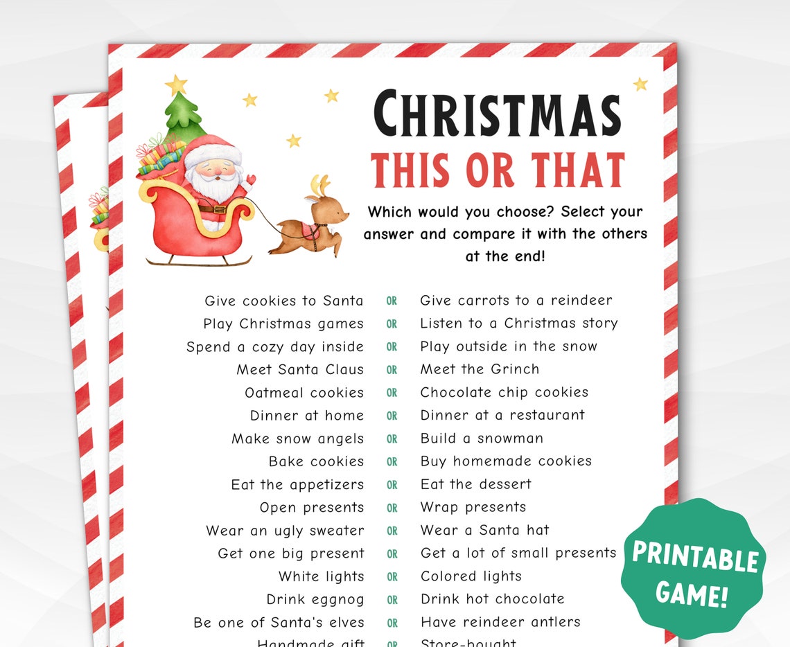 Christmas This or That Printable Game Christmas Party Game - Etsy