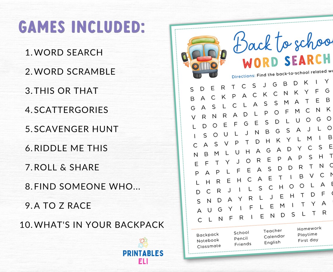 Back to School Games Bundle, Printable Back to School Games, First Day ...