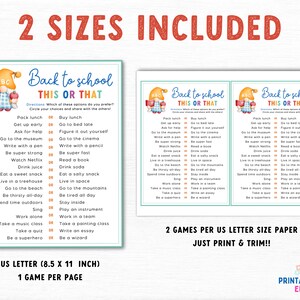 Back to School This or That Printable Game, Printable Back to School ...