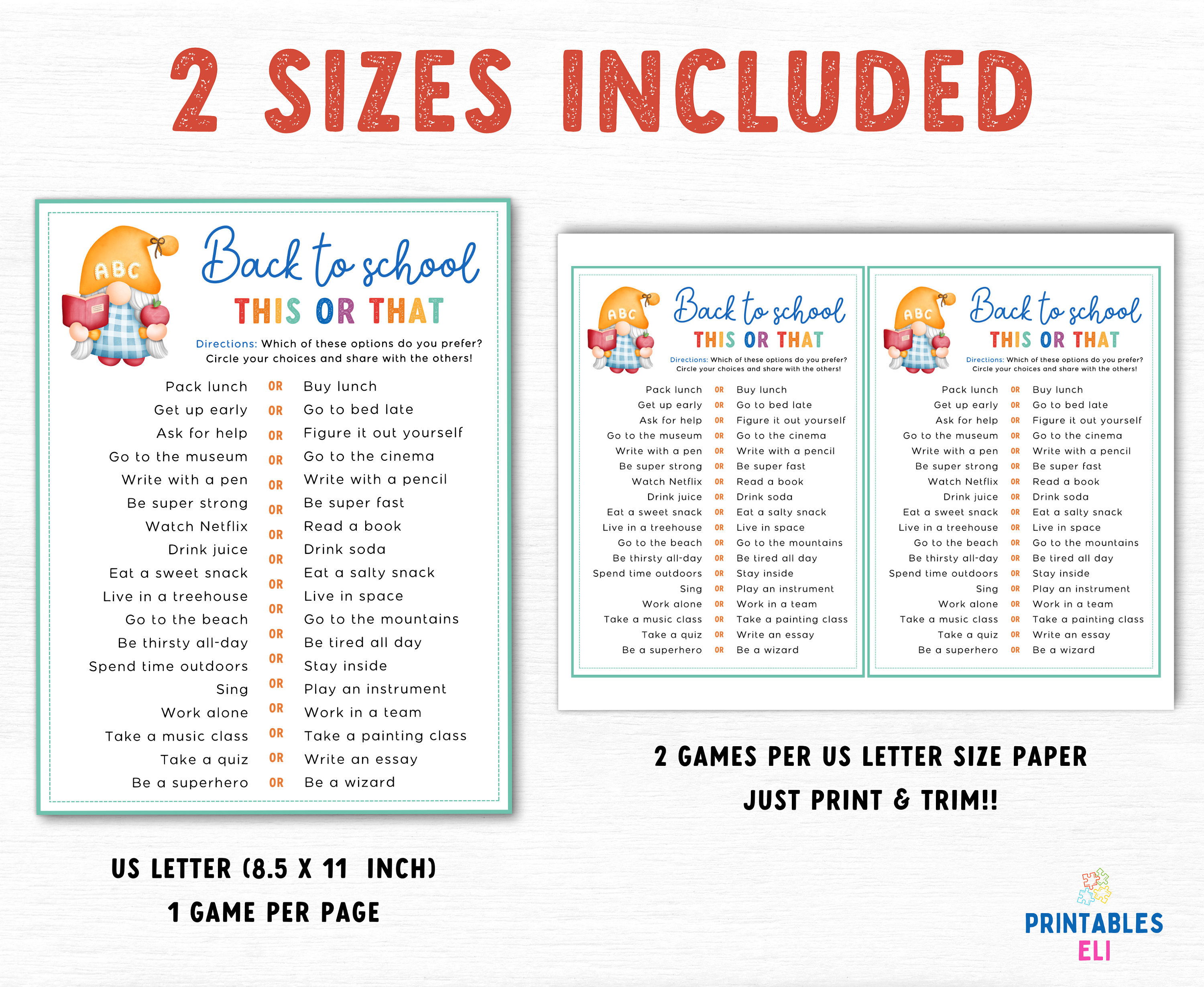 Back to School This or That Printable Game, Printable Back to School ...