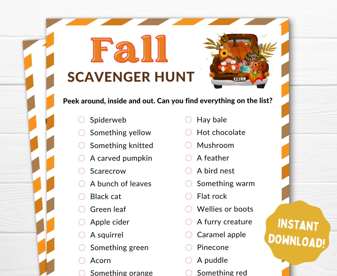 Autumn Scavenger Hunt Game Printable Fall Party Game Autumn - Etsy