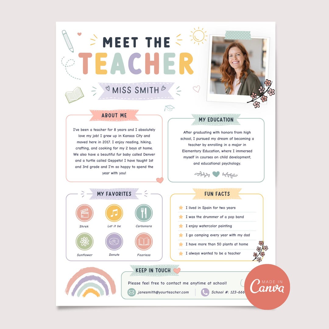 Meet the Teacher Template Editable | Canva Teacher Introduction | Back ...