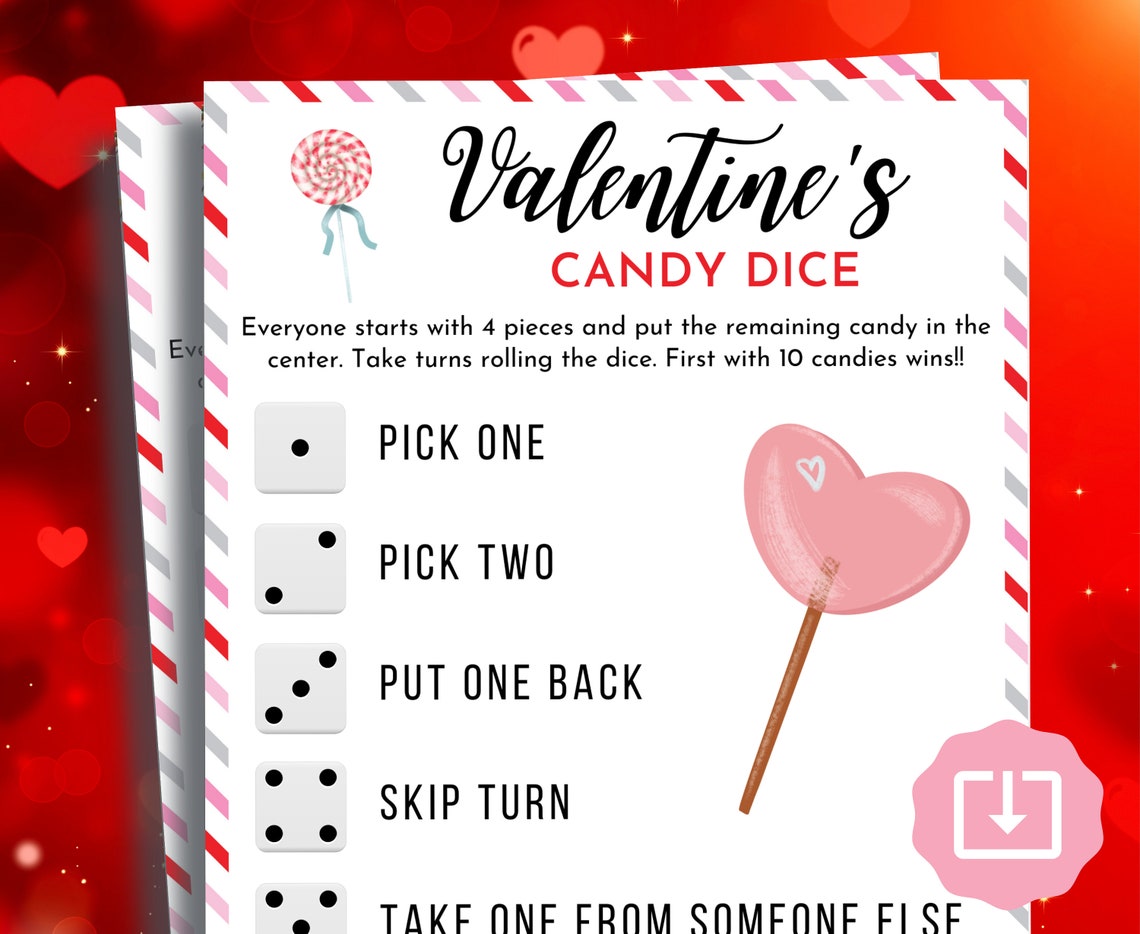 Valentines Day Candy Dice Game Printable Valentines Day Game - Etsy