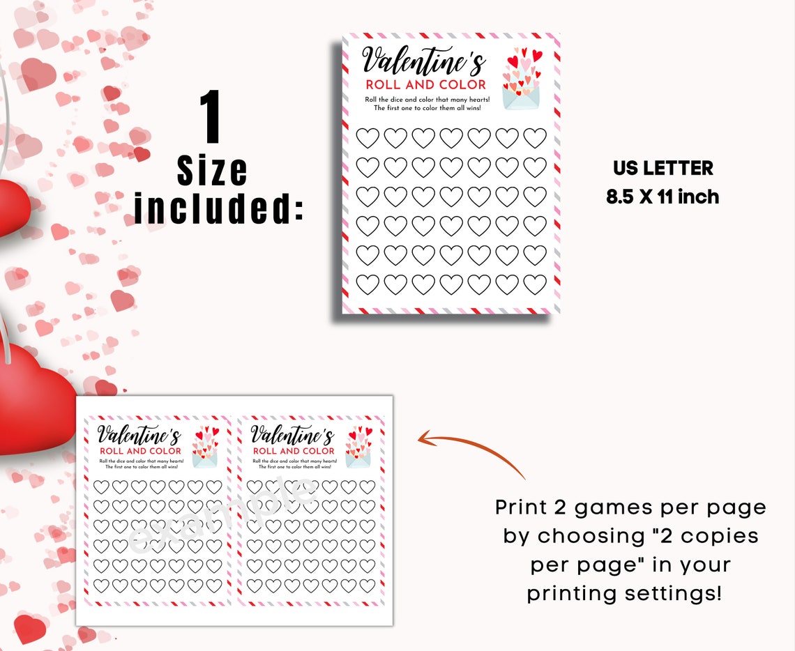 Roll and Color Valentine's Day Printable Game | Etsy