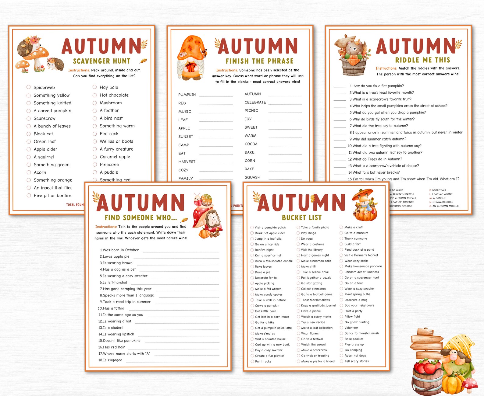 Autumn Games Bundle, Printable Fall Game for Kids and Adults, Autumn ...