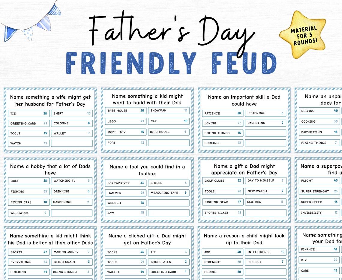 Father's Day Friendly Feud Game, Trivia Night, Printable Family Feud ...