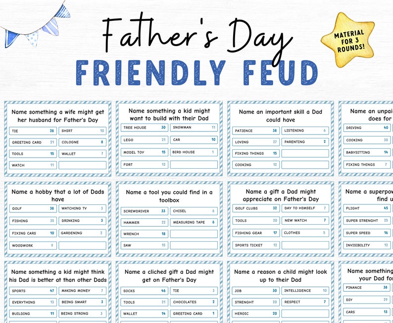 Father's Day Friendly Feud Game, Trivia Night, Printable Family Feud ...