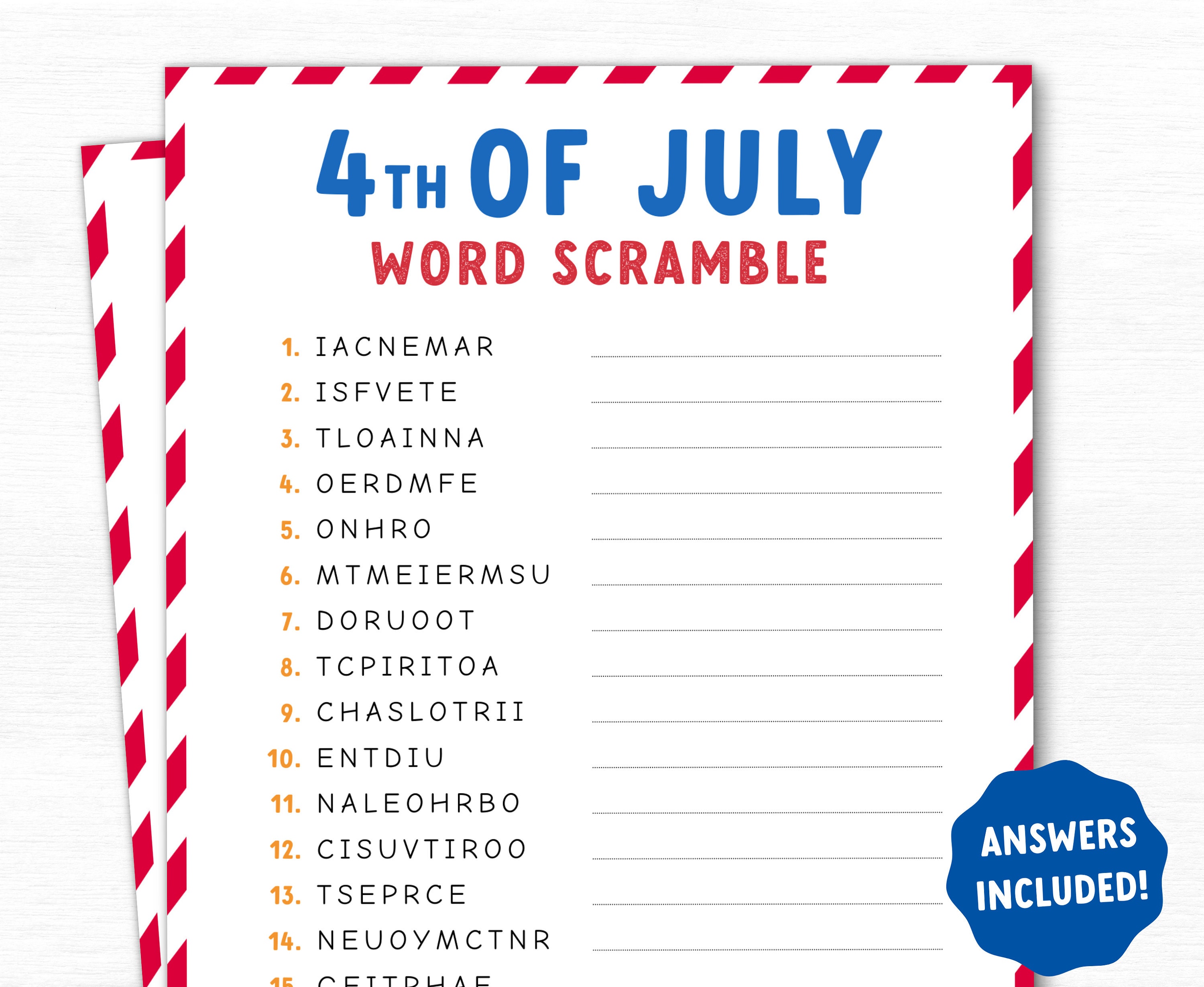 Fourth of July Word Scramble Printable Game, 4th of July Game ...