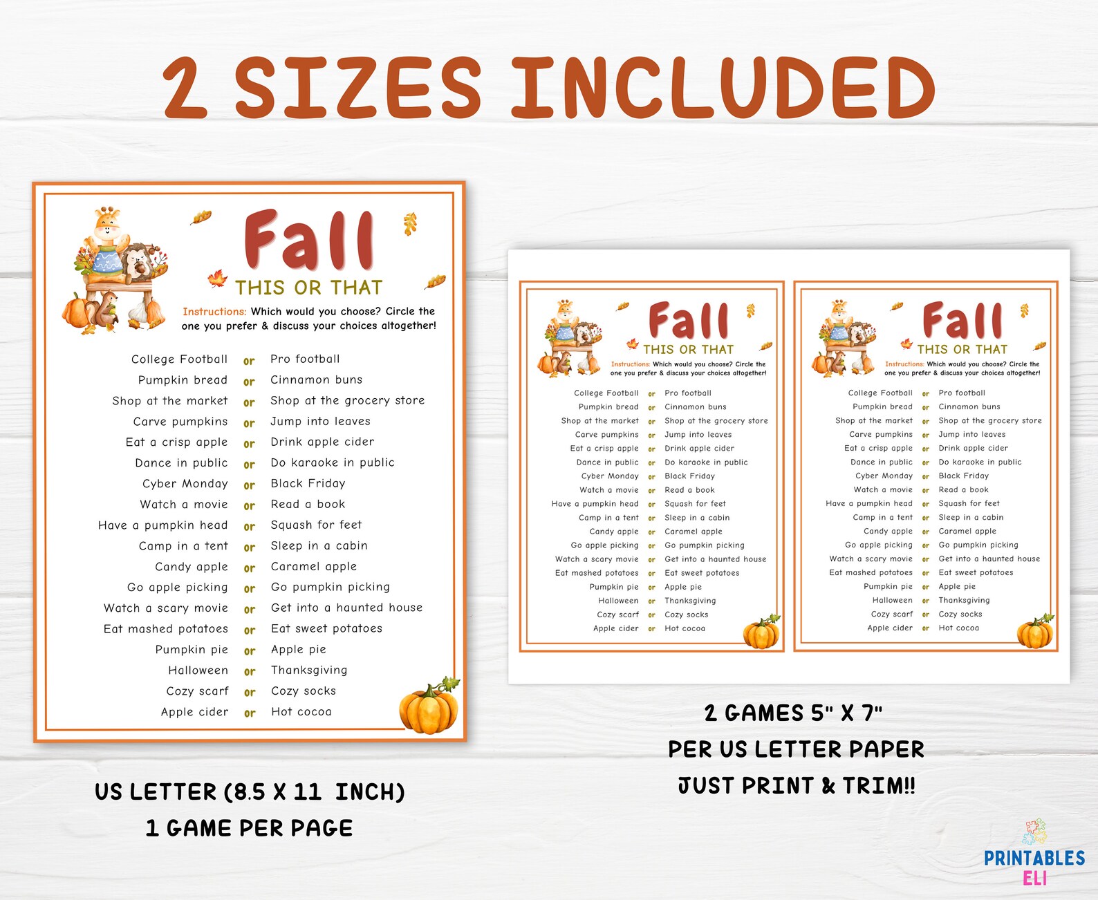 Autumn This or That Printable Game Printable Fall Party Game - Etsy