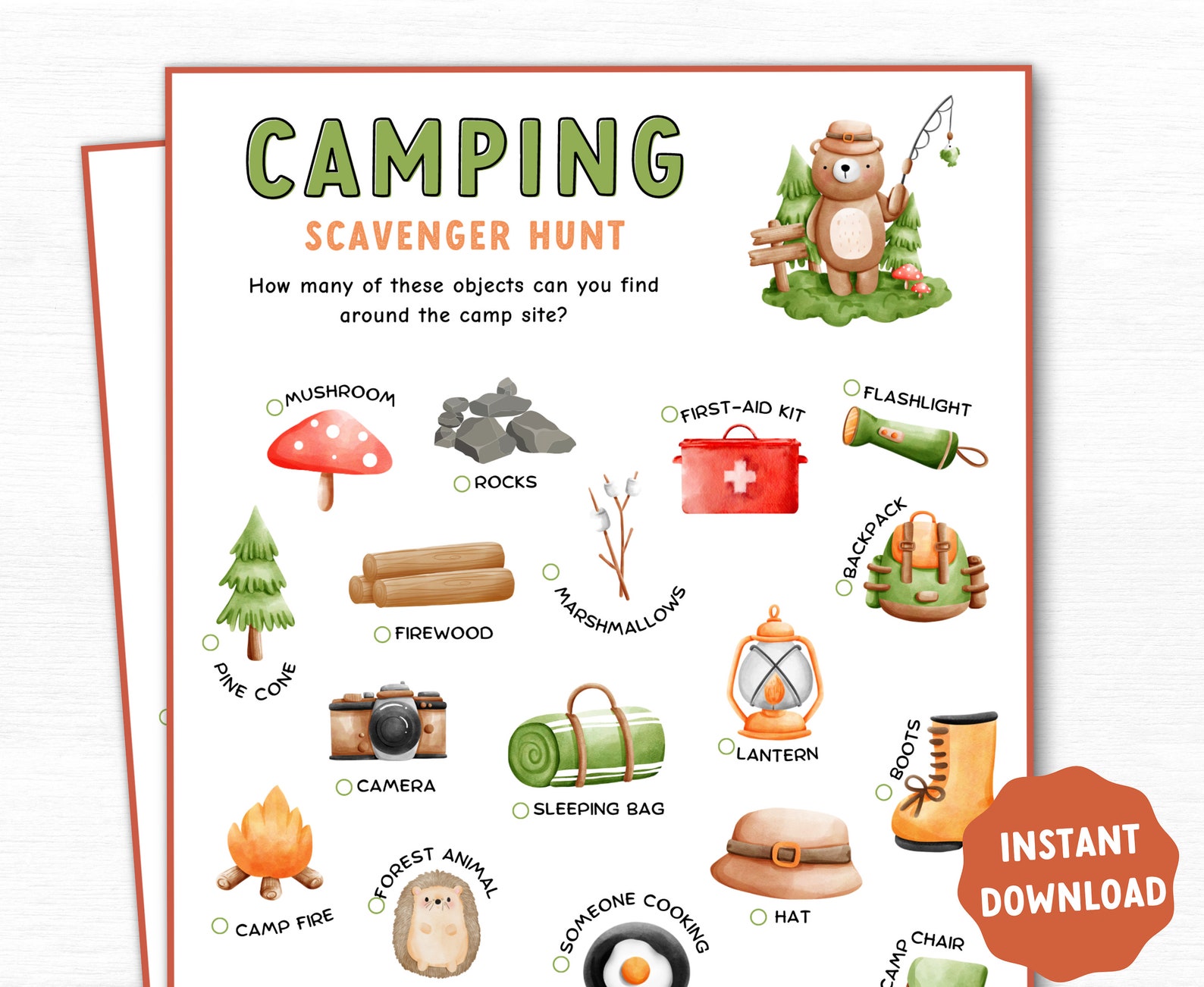 Camping Scavenger Hunt Game, Printable Camping Game for Kids ...