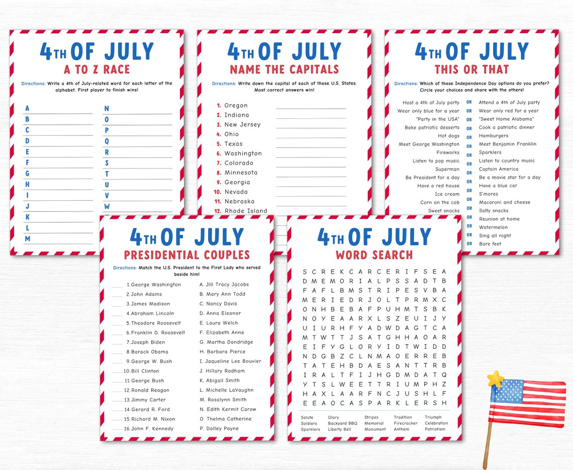 15 Fourth of July Printable Games Bundle, 4th of July Printable Games ...
