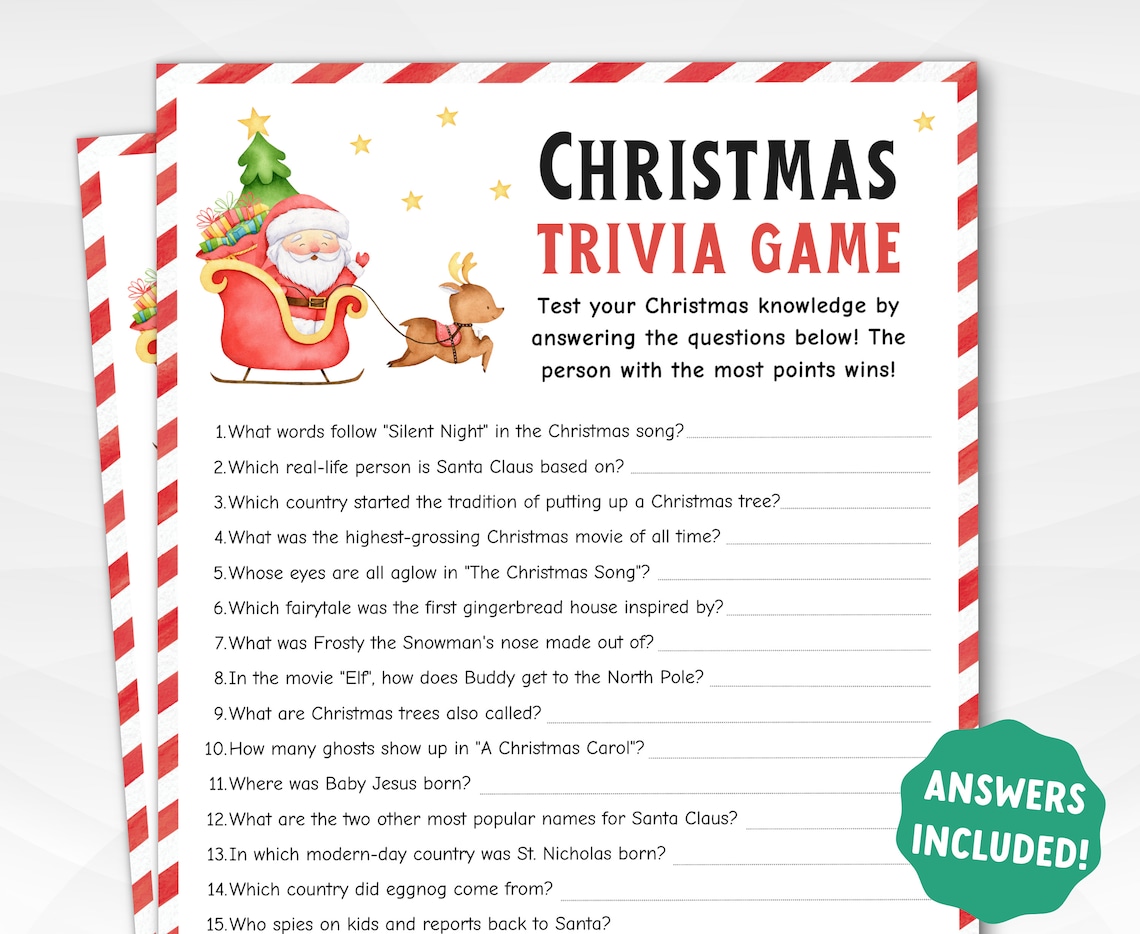 Christmas Trivia Game Adults Printable Christmas Family Game - Etsy