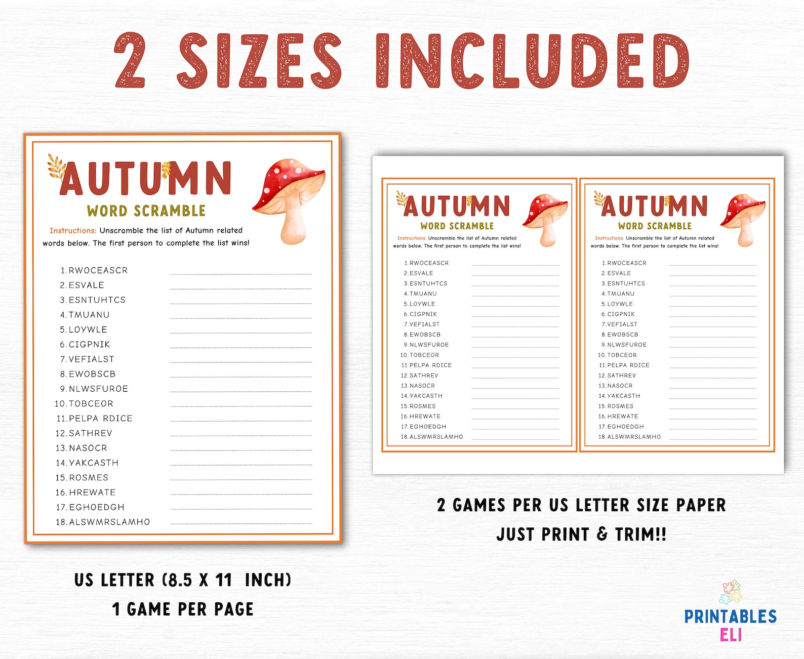 Autumn Word Scramble Printable Game, Fall Game, Printable Family Party ...