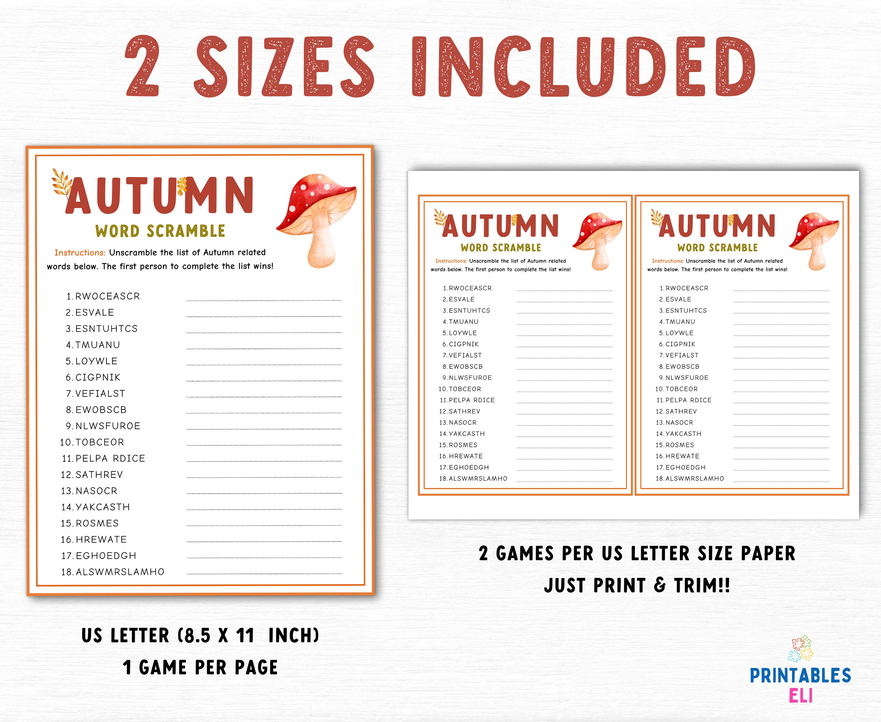 Autumn Word Scramble Printable Game, Fall Game, Printable Family Party ...