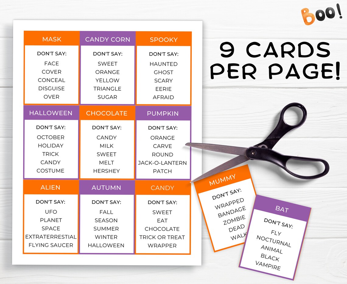Halloween Taboo Game Family Party Game Printable Halloween - Etsy