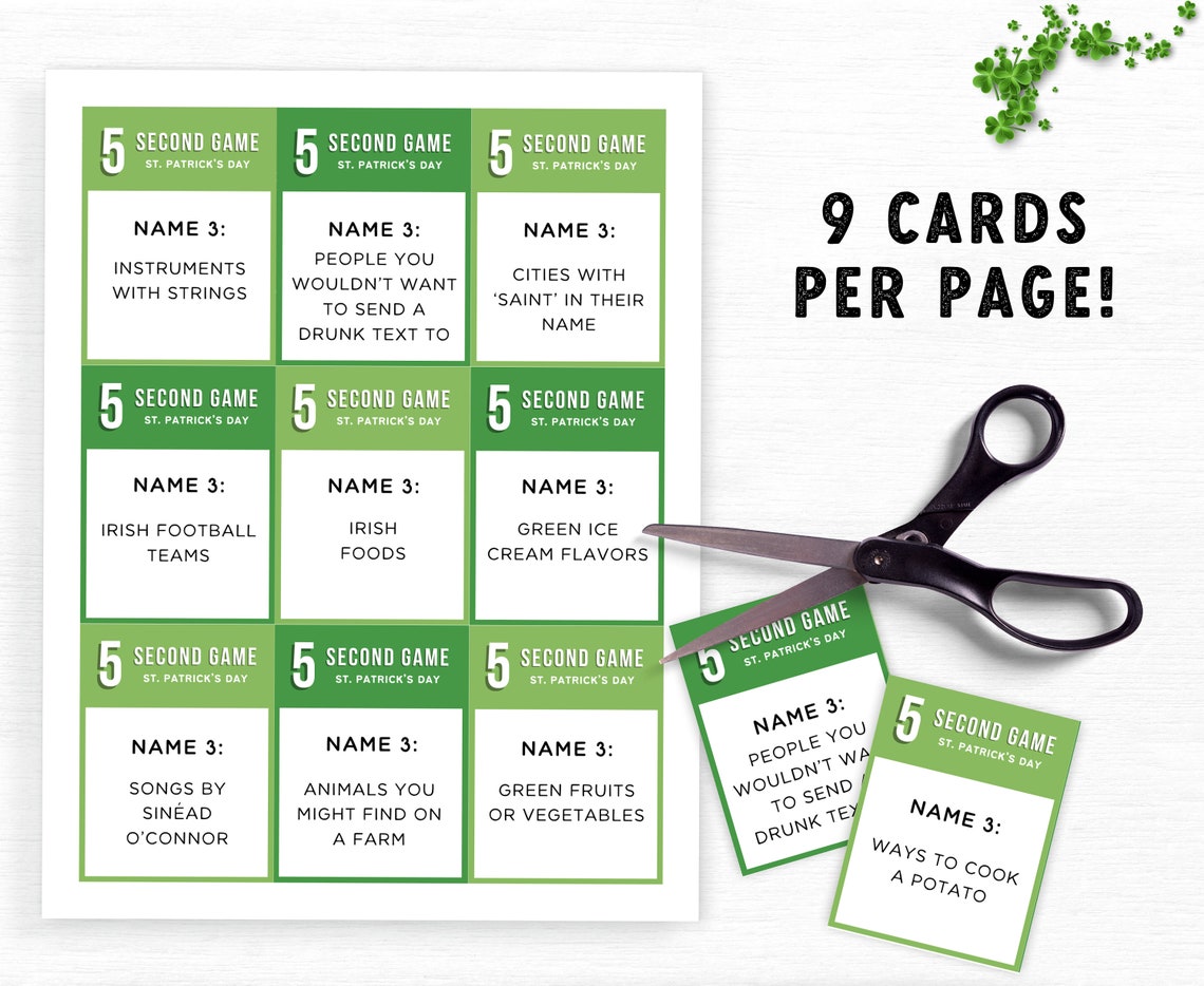 St. Patricks Day 5 Second Game Printable, Party Game, Printable St ...