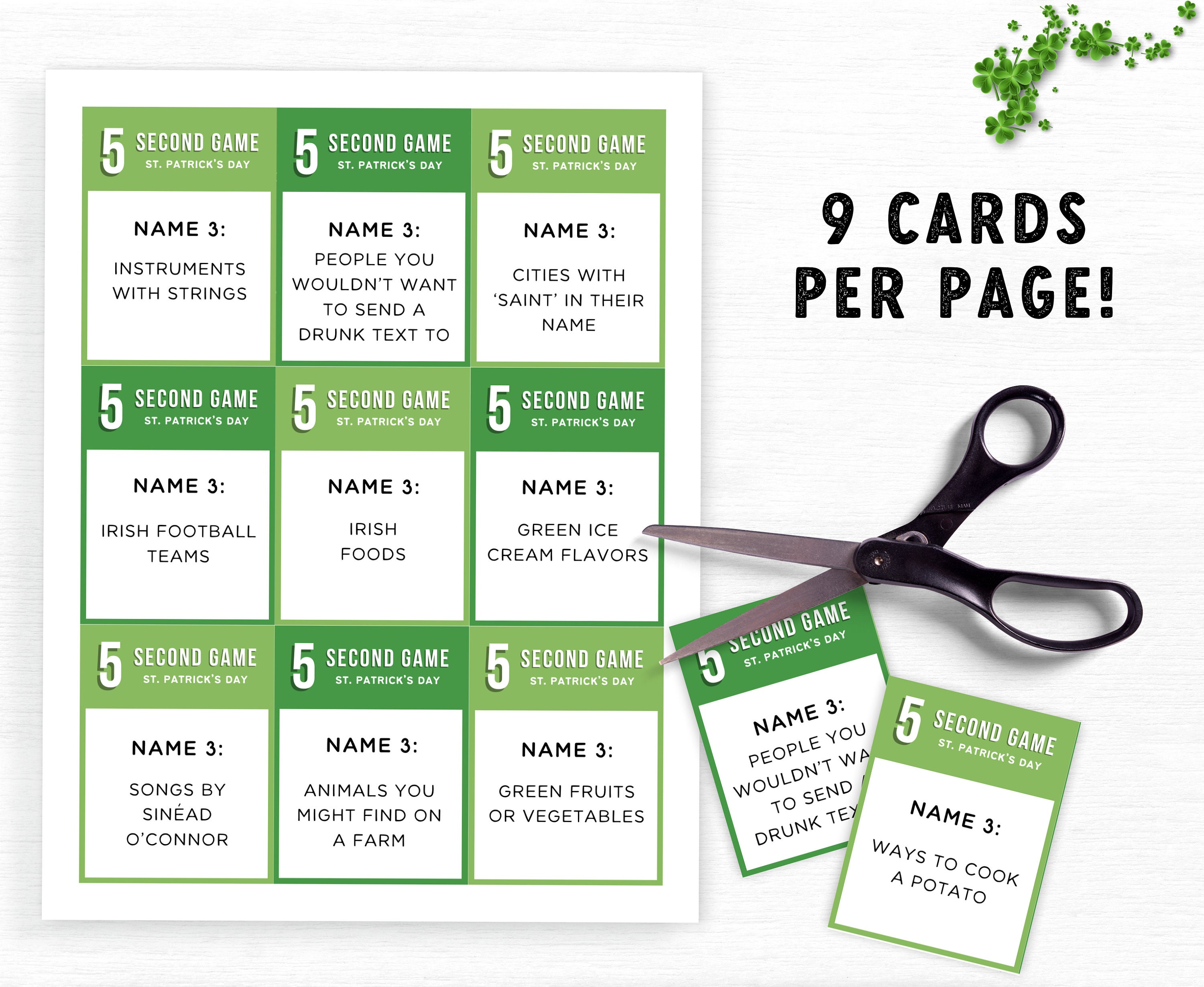 St. Patricks Day 5 Second Game Printable, Party Game, Printable St ...