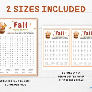 Fall Word Search Printable Game Printable Autumn Party Game - Etsy