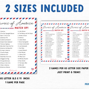 Music of America Match up Game, Printable Memorial Day Game for Adults ...