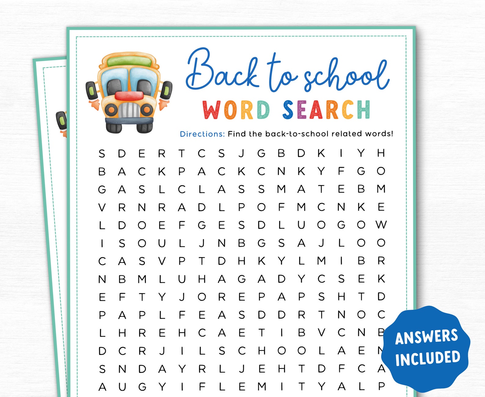 Back to School Word Search Printable Game Printable Back to - Etsy