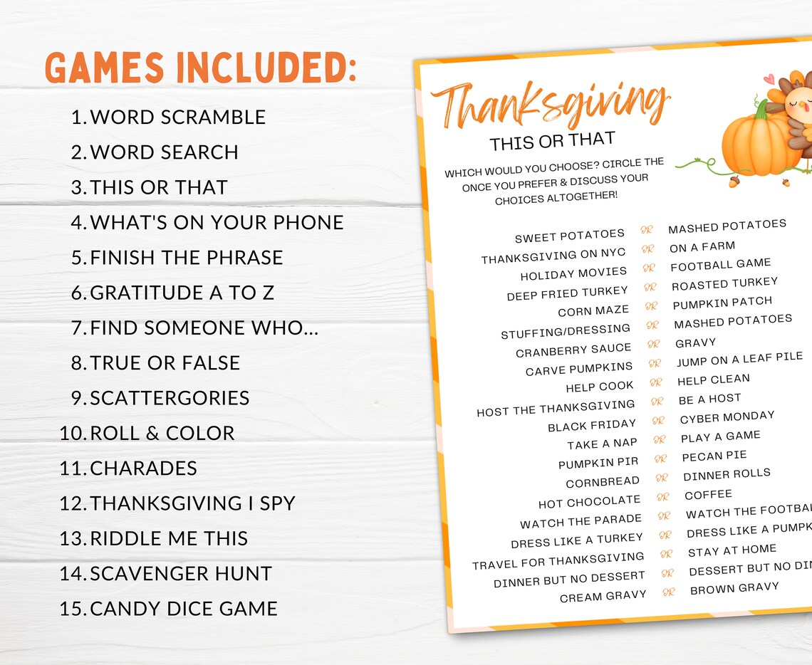 15 Thanksgiving Games Bundle Printable Thanksgiving Party - Etsy