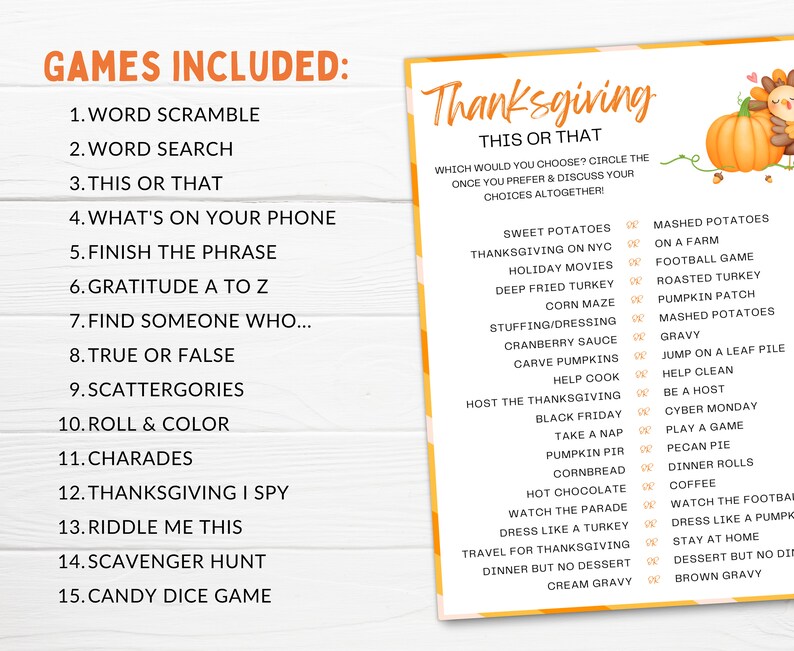 15 Thanksgiving Games Bundle Printable Thanksgiving Party - Etsy