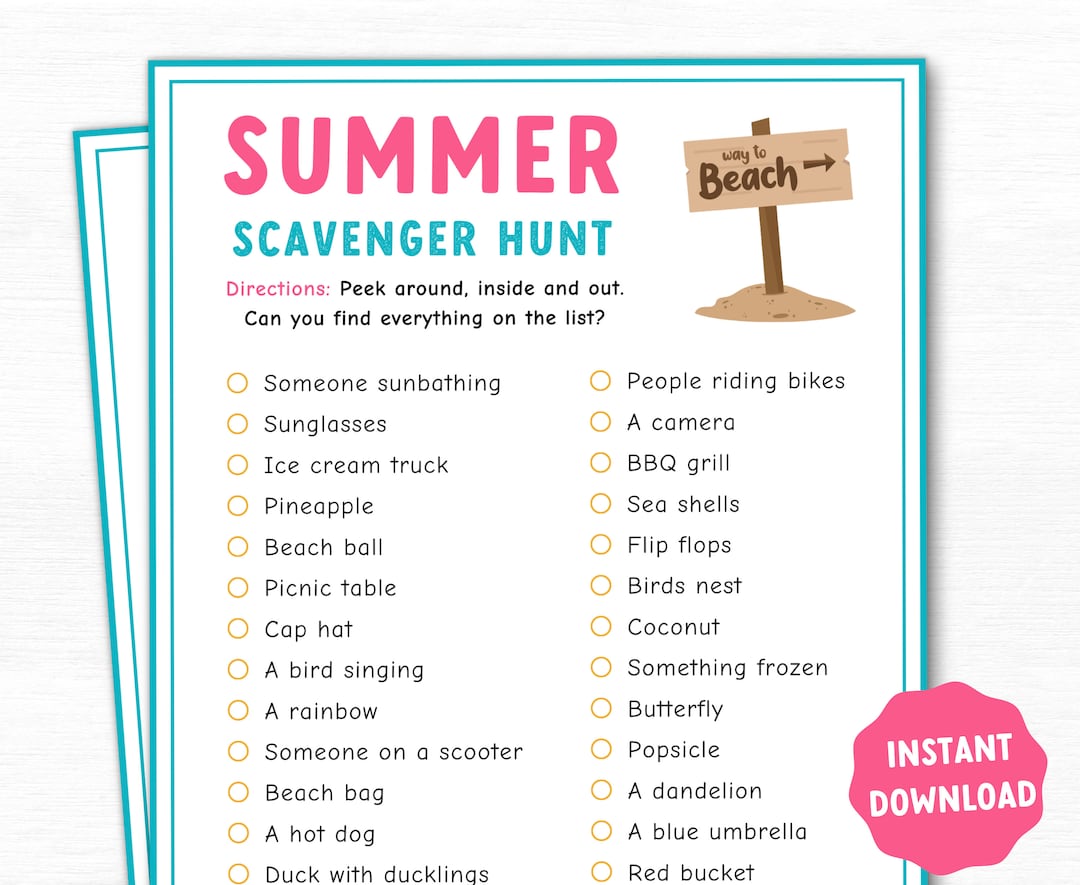 Summer Scavenger Hunt Game, Printable Summer Party Game, Summer ...