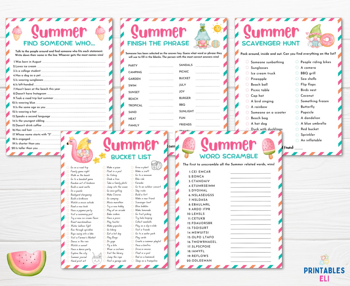 Summer Game Bundle Printable Summer Game for Kids and Adults - Etsy