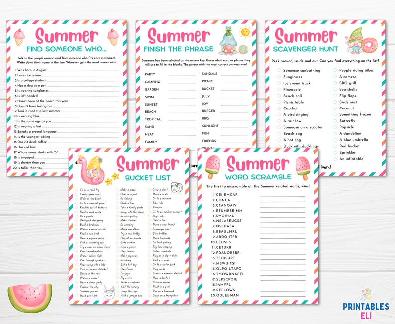 Summer Game Bundle Printable Summer Game for Kids and Adults - Etsy