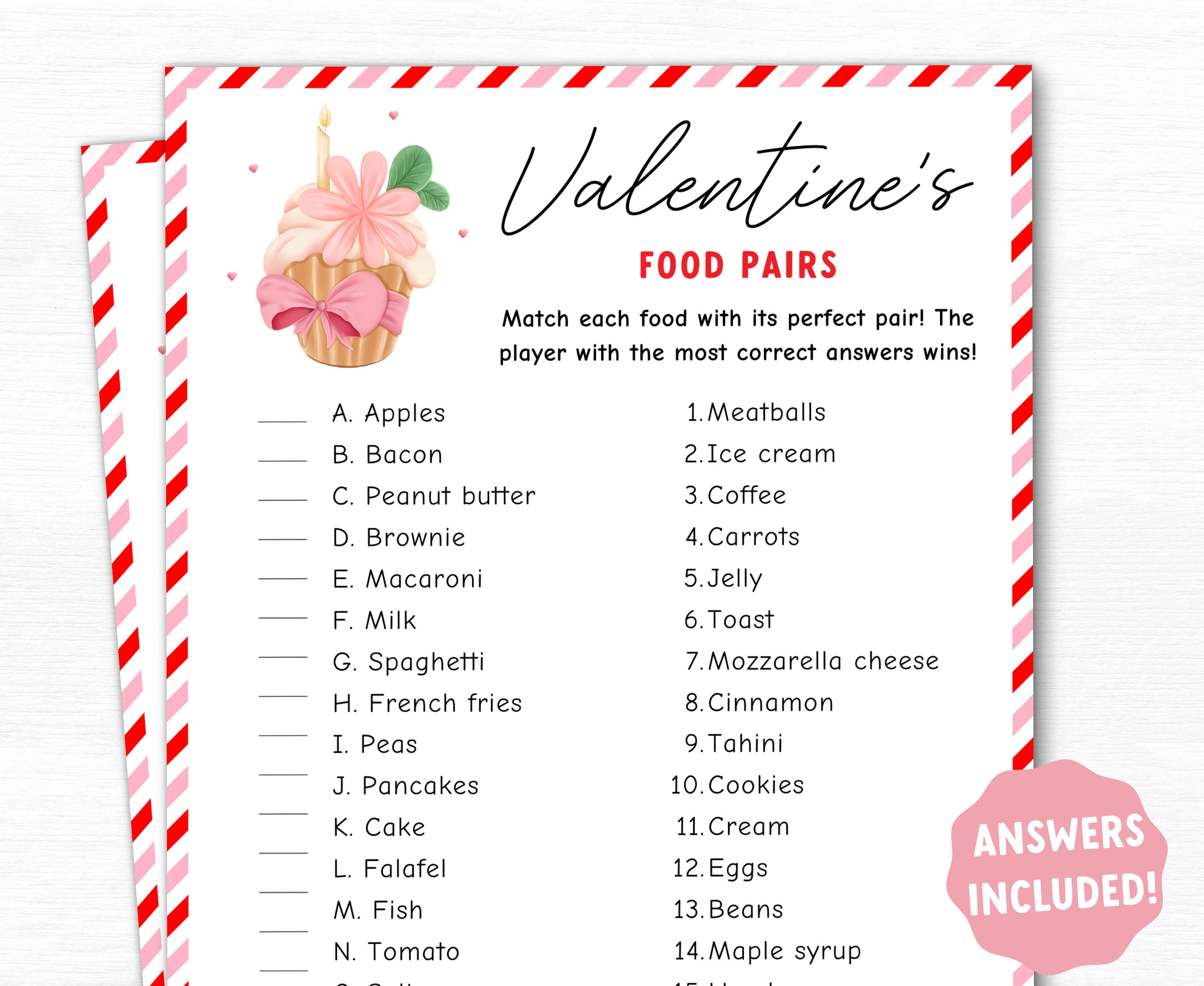 Valentines Day Food Pairs Printable Game, Printable Valentines Day ...