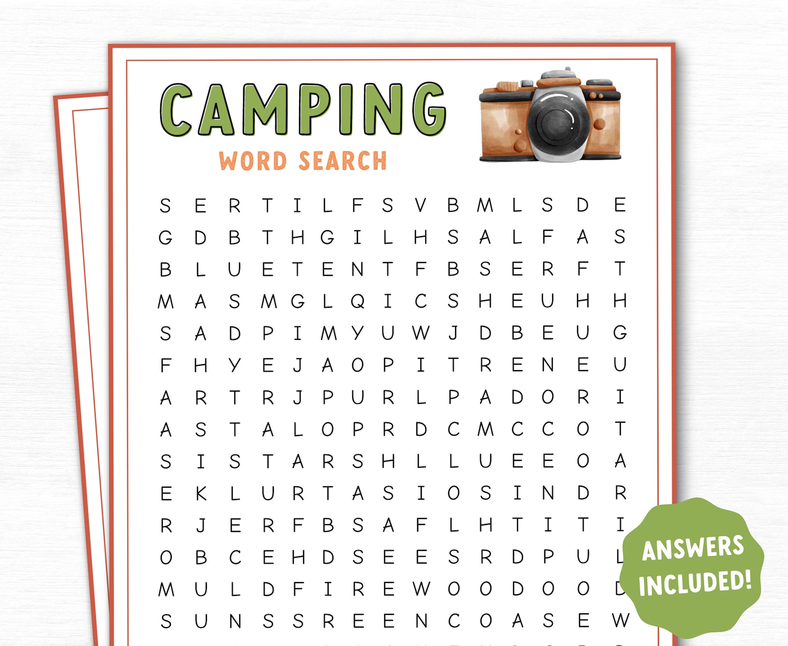 Camping Word Search Printable Game, Printable Camping Game for Kids ...