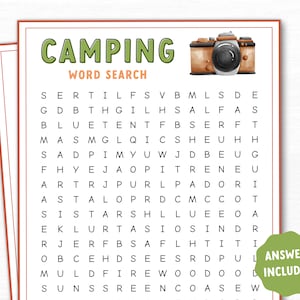 Camping Word Search Printable Game, Printable Camping Game for Kids ...